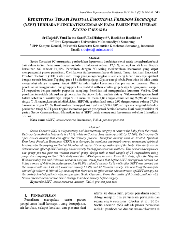 (PDF) Efektivitas Terapi Spritual Emotional Freedom Technique (Seft ...