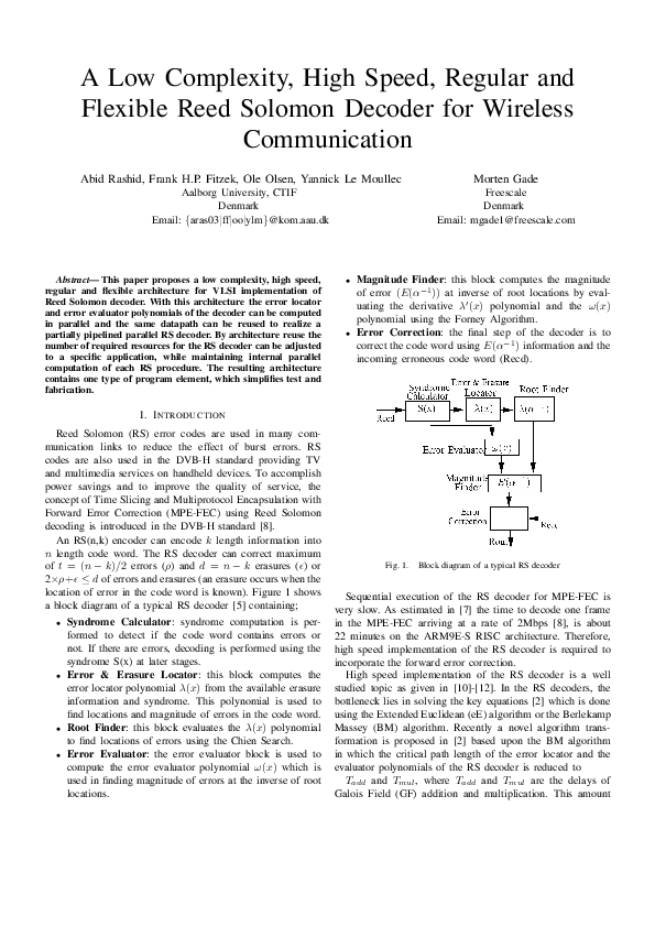 (PDF) A Low Complexity, High Speed, Regular and Flexible Reed Solomon ...