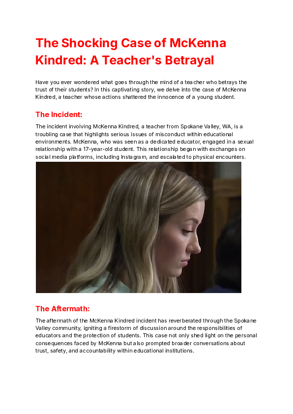 (PDF) The Shocking Case of McKenna Kindred: A Teacher's Betrayal