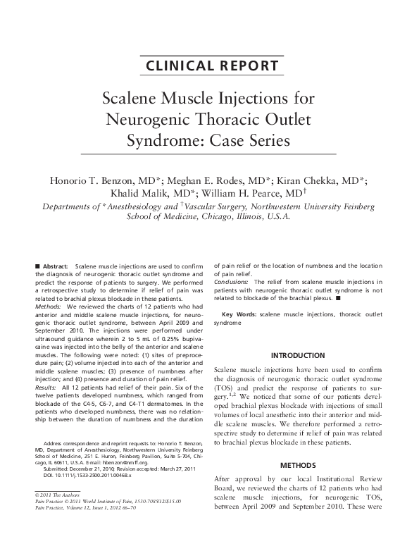 (PDF) Scalene Muscle Injections for Neurogenic Thoracic Outlet Syndrome ...