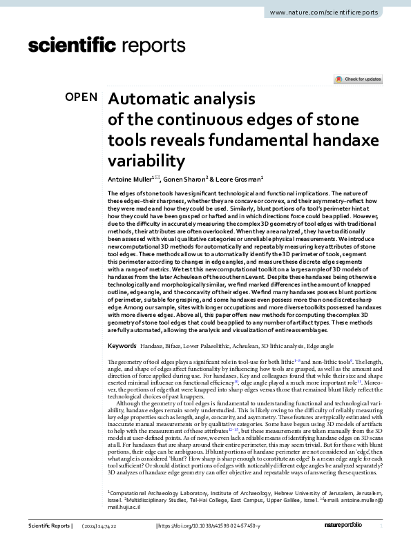 (PDF) Automatic analysis of the continuous edges of stone tools reveals ...