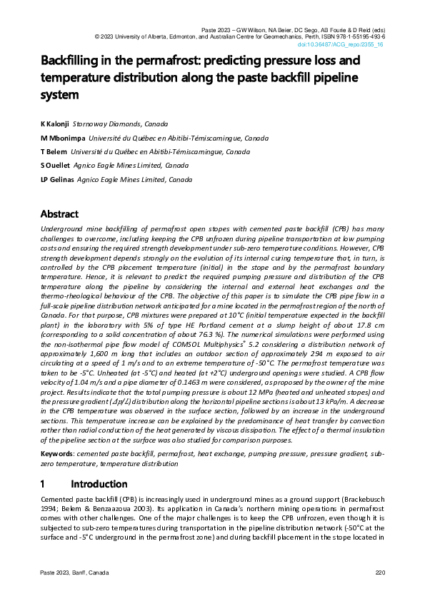 (PDF) Backfilling in the permafrost: predicting pressure loss and ...