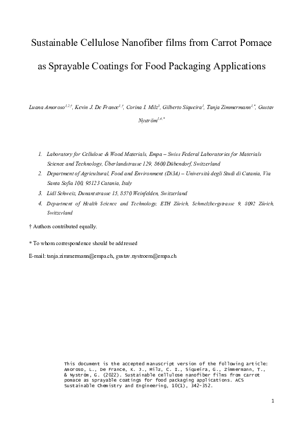 (PDF) Sustainable Cellulose Nanofiber Films from Carrot Pomace as ...