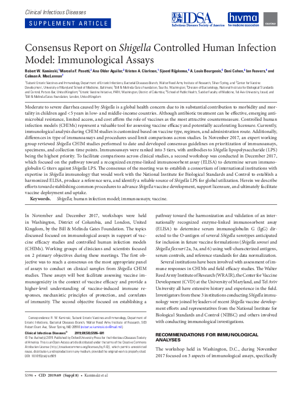 (PDF) Consensus Report on Shigella Controlled Human Infection Model: Immunological Assays ...