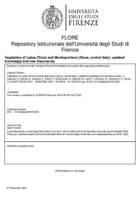 (PDF) Vegetation of Lakes Chiusi and Montepulciano (Siena, central ...