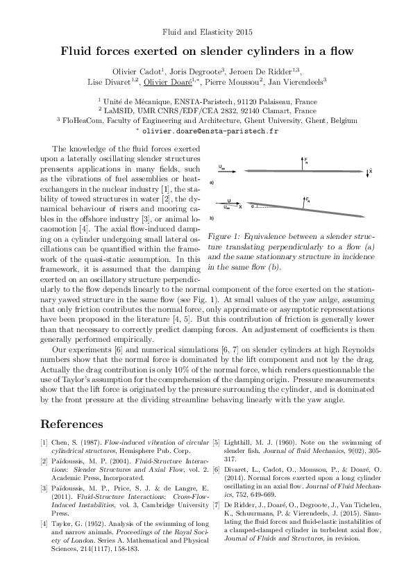 (PDF) Fluid forces exerted on slender cylinders in a flow