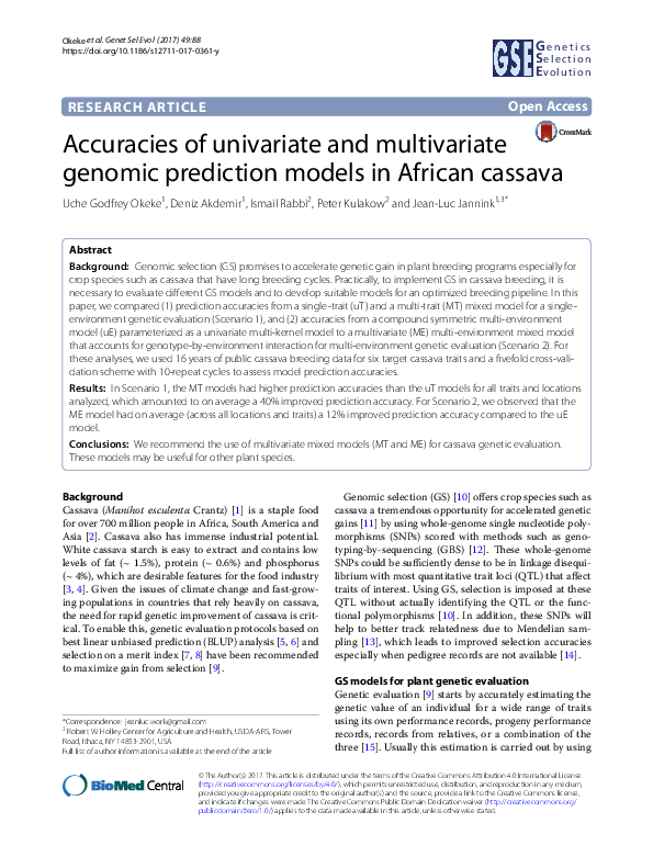 (PDF) Accuracies of univariate and multivariate genomic prediction ...