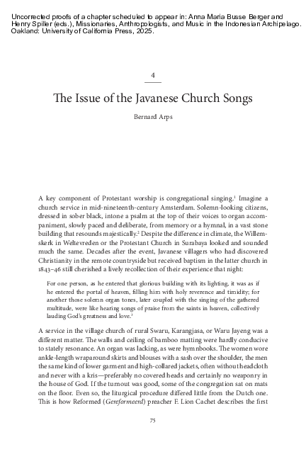 (PDF) Arps 2025—The Issue of the Javanese Church Songs uncorrected proofs