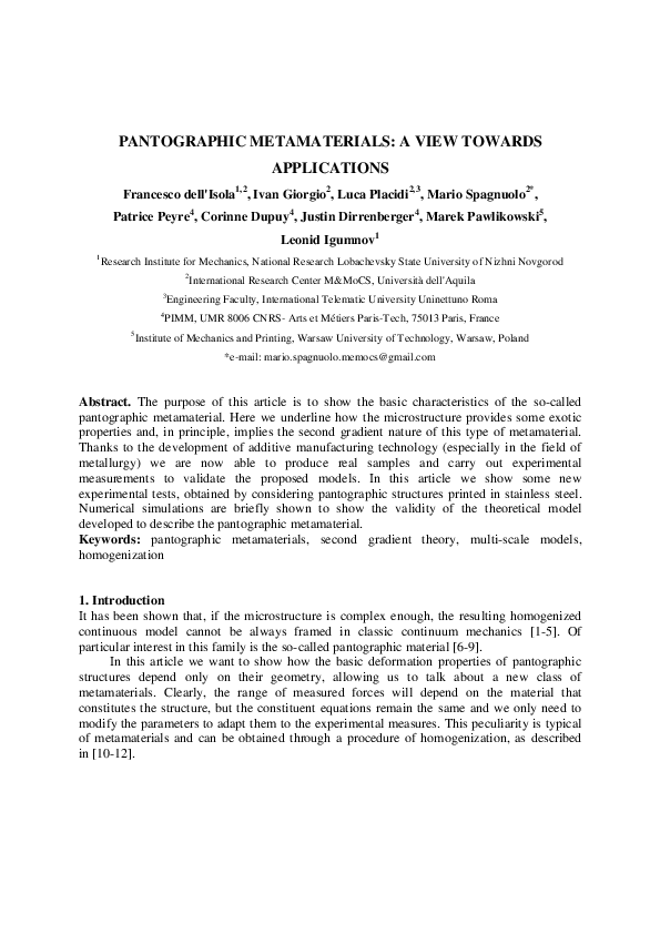 (PDF) Pantographic metamaterials: A view towards applications