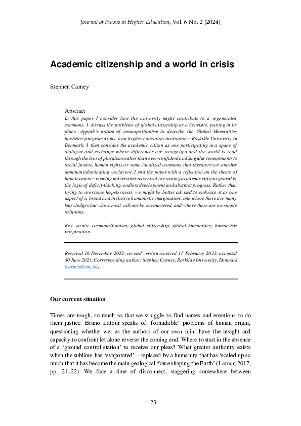 (PDF) Academic citizenship and a world in crisis
