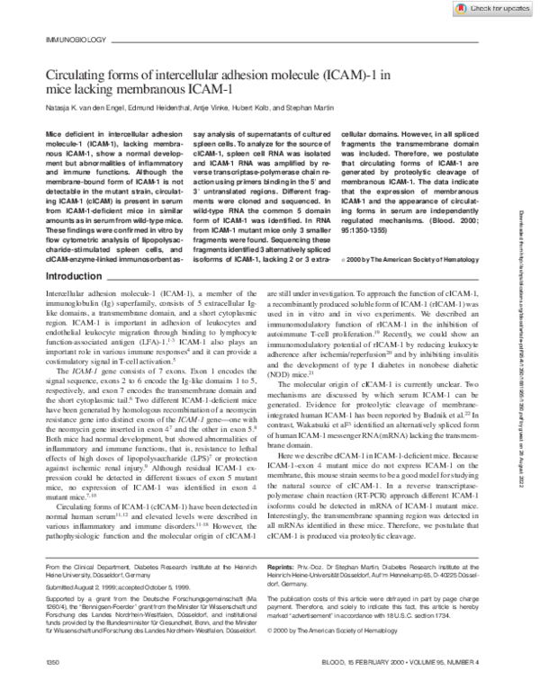 (PDF) Circulating forms of intercellular adhesion molecule (ICAM)-1 in ...
