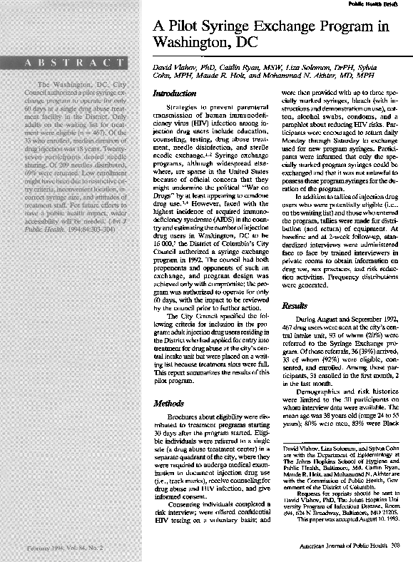 (PDF) A pilot syringe exchange program in Washington, DC