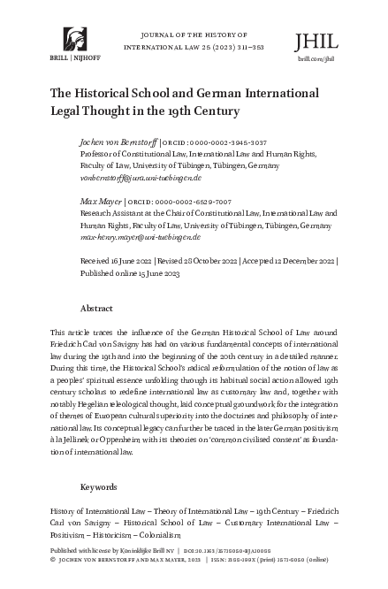 (PDF) The Historical School and German International Legal Thought in ...