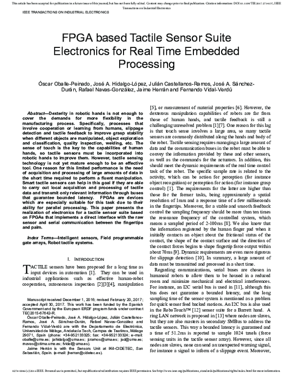 (PDF) FPGA-Based Tactile Sensor Suite Electronics for Real-Time Embedded Processing