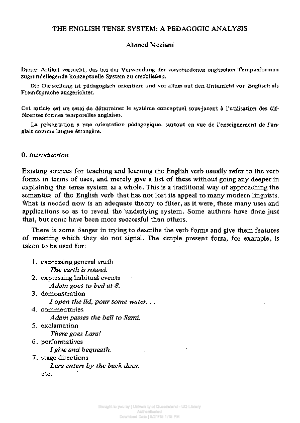 (PDF) The English Tense System: A Pedagogic Analysis