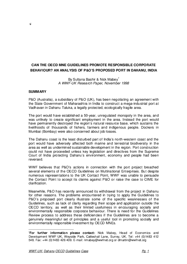 (PDF) Can the OECD MNE Guidelines promote responsible corporate ...