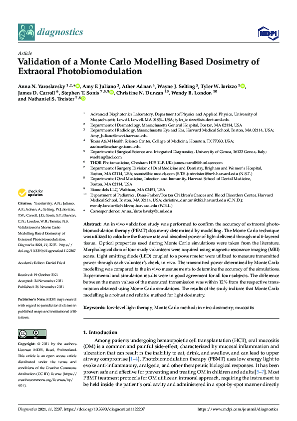 (PDF) Validation of a Monte Carlo Modelling Based Dosimetry of Extraoral Photobiomodulation
