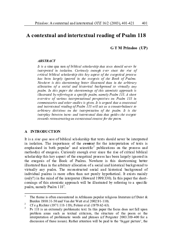 (PDF) A contextual and intertextual reading of Psalm 118