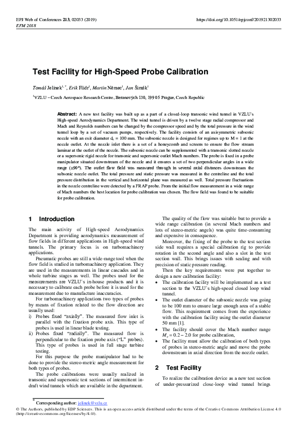 (PDF) Test Facility for High-Speed Probe Calibration
