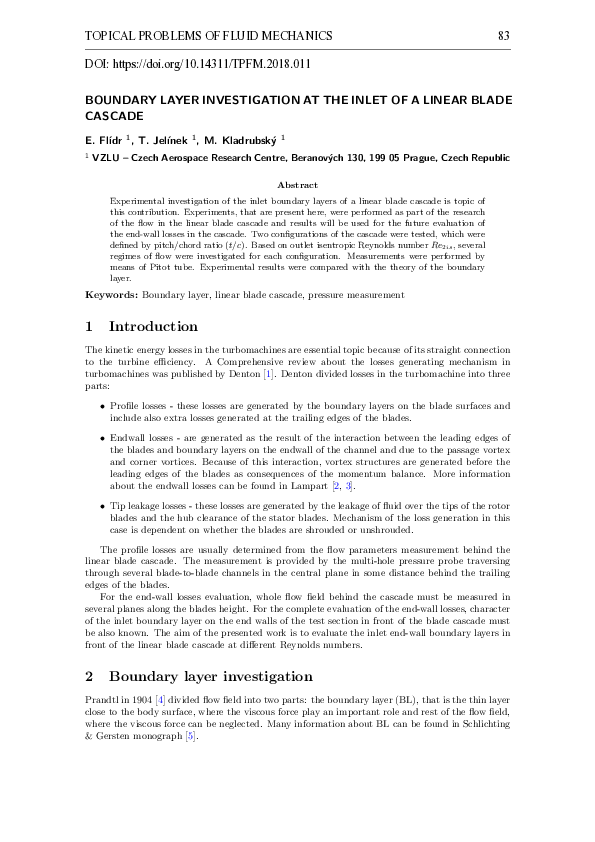 (PDF) Boundary Layer Investigation at the Inlet of a Linear Blade Cascade
