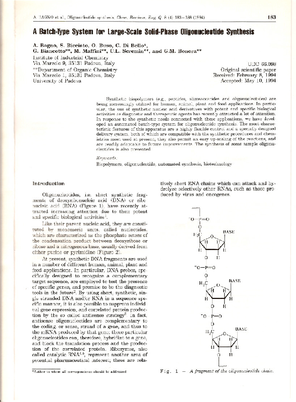 (PDF) A Batch-Type System for Large-Scale Solid-Phase Oligonucleotide Synthesis