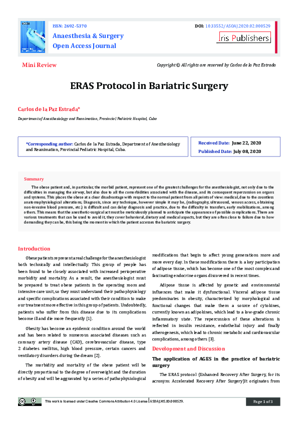 (PDF) ERAS Protocol in Bariatric Surgery