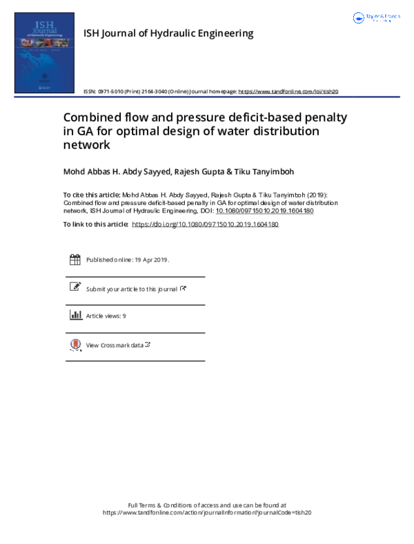 (PDF) Combined flow and pressure deficit-based penalty in GA for optimal design of water ...