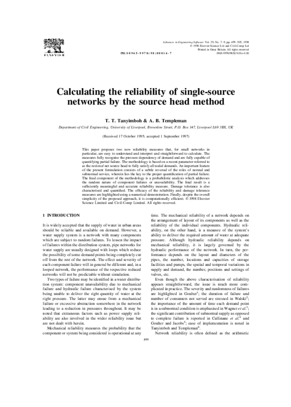 (PDF) Calculating the reliability of single-source networks by the source head method