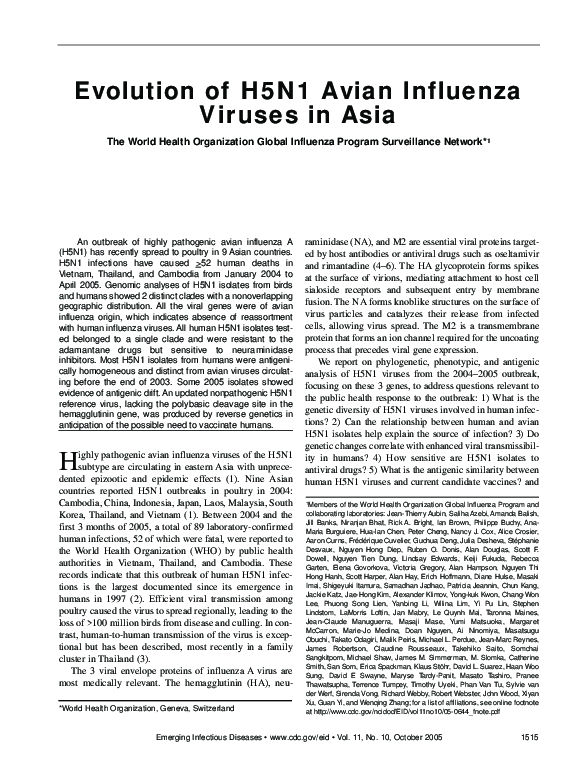 (PDF) Evolution of H5N1 Avian Influenza Viruses in Asia