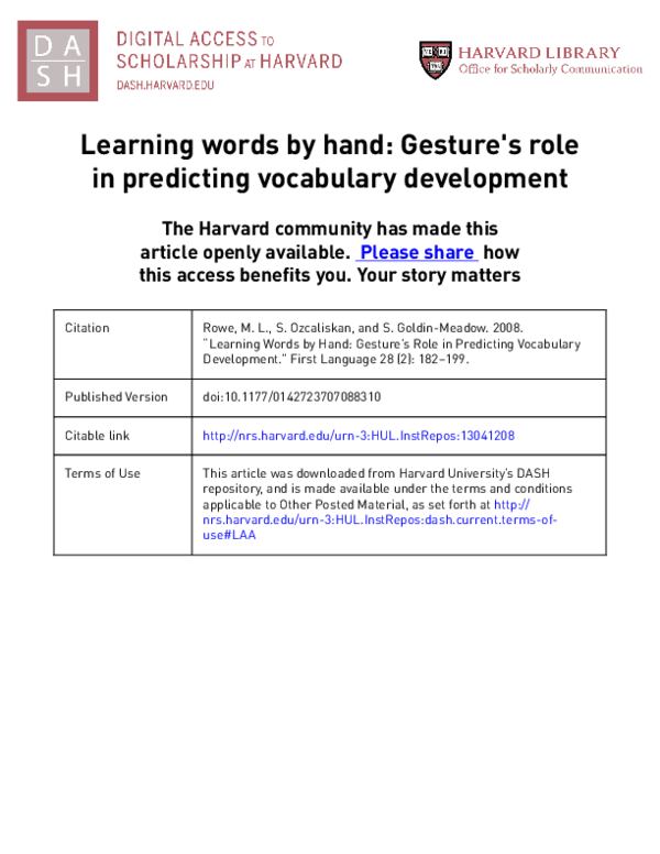 (PDF) Learning words by hand: Gesture's role in predicting vocabulary ...