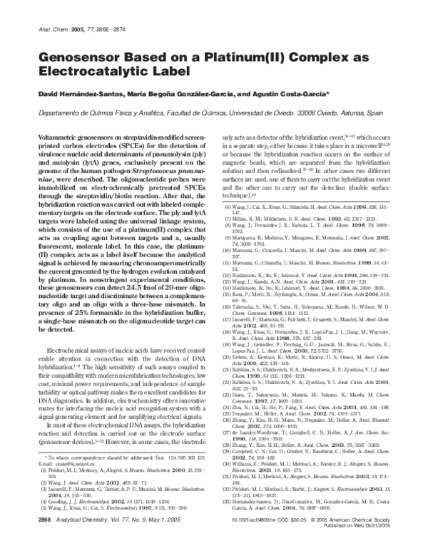 (PDF) Genosensor Based on a Platinum(II) Complex as Electrocatalytic Label