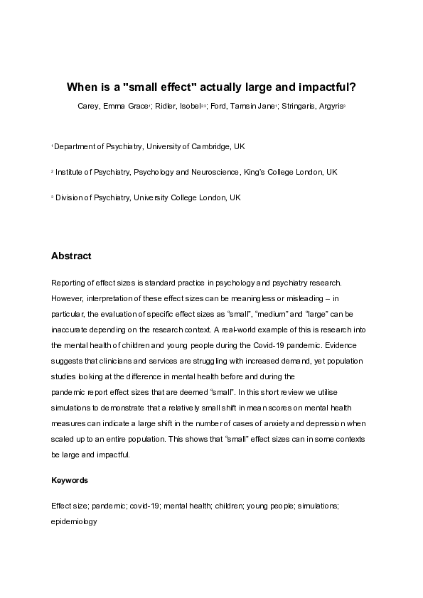 (PDF) When is a "small effect" actually large and impactful?