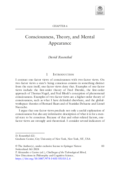 (PDF) Consciousness, Theory, and Mental Appearance