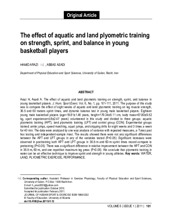 (PDF) The effect of aquatic and land plyometric training on strength, sprint, and balance in ...