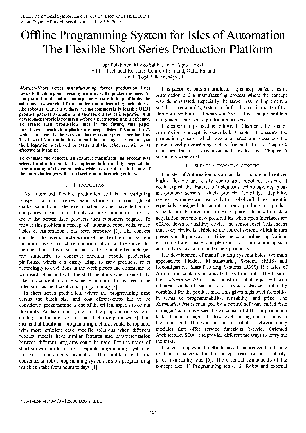 (PDF) Offline programming system for Isles of Automation - The flexible ...