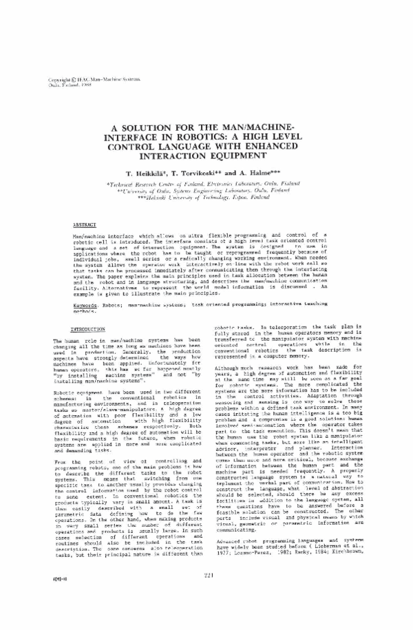 (PDF) A Solution for the Man/Machine-Interface in Robotics: A High ...