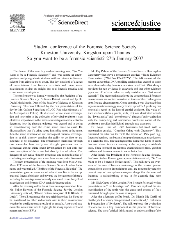 (PDF) Student conference of the Forensic Science Society Kingston ...