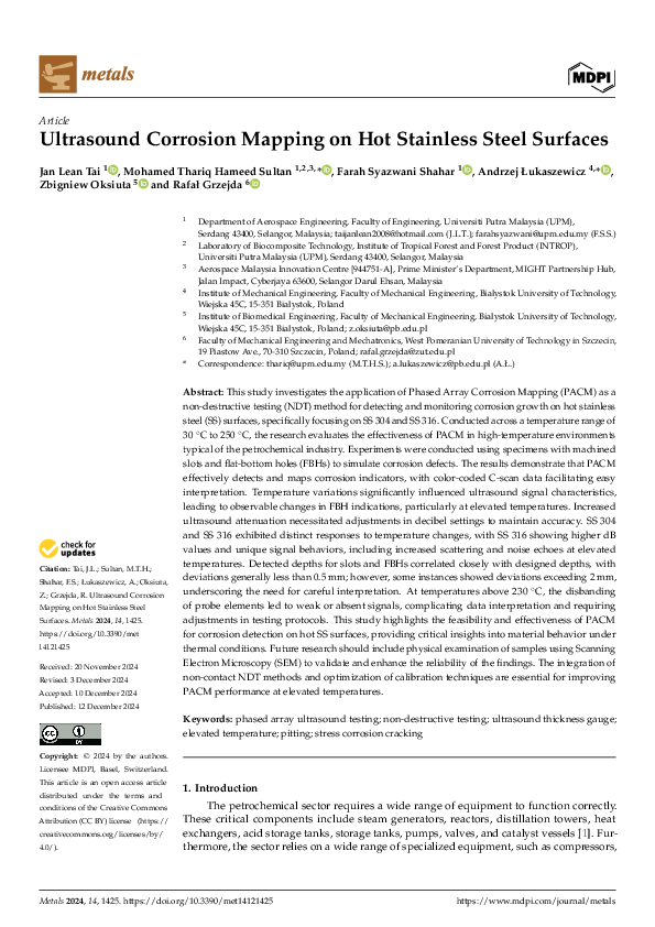 (PDF) Ultrasound Corrosion Mapping on Hot Stainless Steel Surfaces