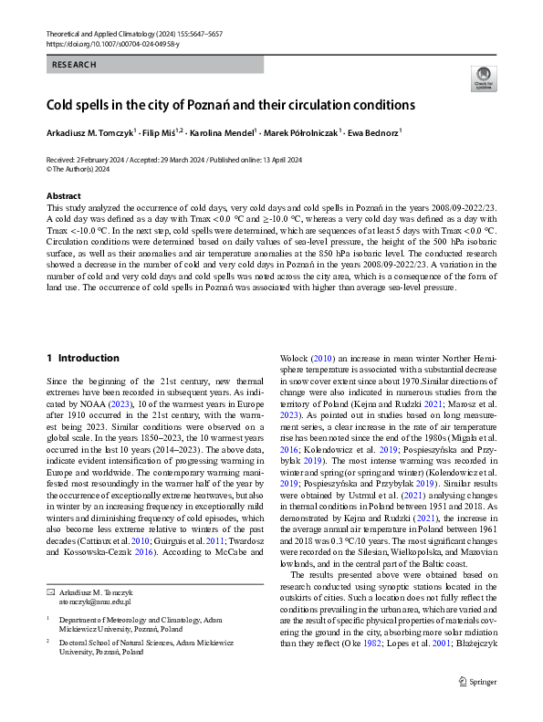 (PDF) Cold spells in the city of Poznań and their circulation conditions