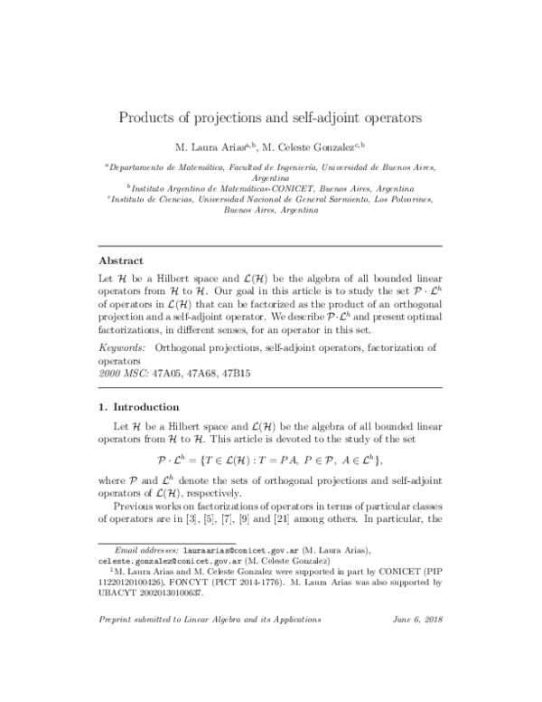 (PDF) Products of projections and self-adjoint operators