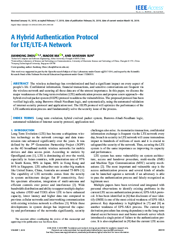 (PDF) A Hybrid Authentication Protocol for LTE/LTE-A Network