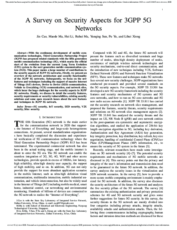 (PDF) A Survey on Security Aspects for 3GPP 5G Networks