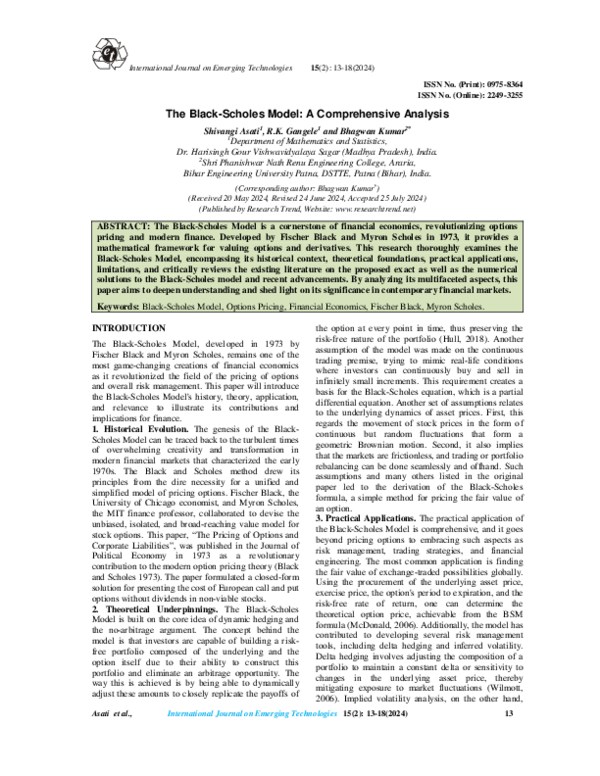 (PDF) The Black-Scholes Model: A Comprehensive Analysis
