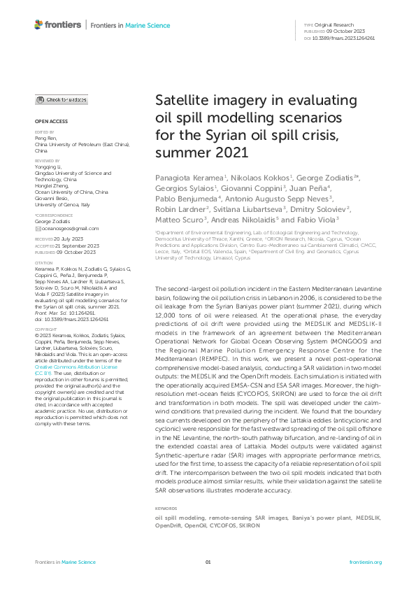 (PDF) Satellite imagery in evaluating oil spill modelling scenarios for the Syrian oil spill ...