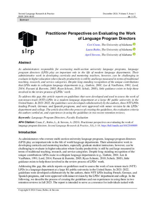 (PDF) Practitioner Perspectives on Evaluating the Work of Language ...