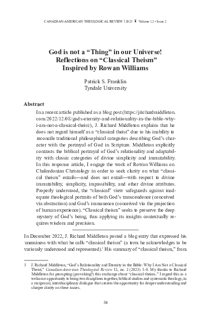 (PDF) God is not a "Thing" in our Universe! Reflections on "Classical ...