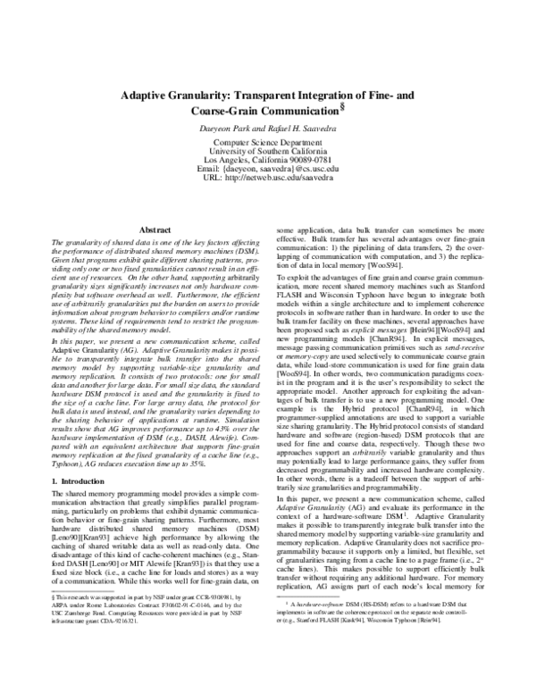 (PDF) Adaptive granularity: Transparent integration of fine- and coarse-grain communication