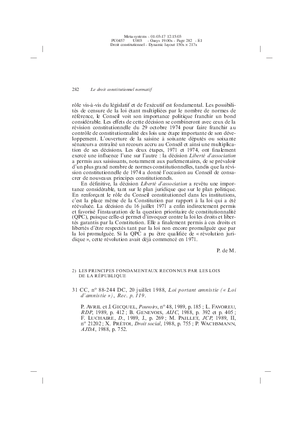 (PDF) Les principes fondamentaux reconnus par les lois de la République-commentaire de CC, 20 ...