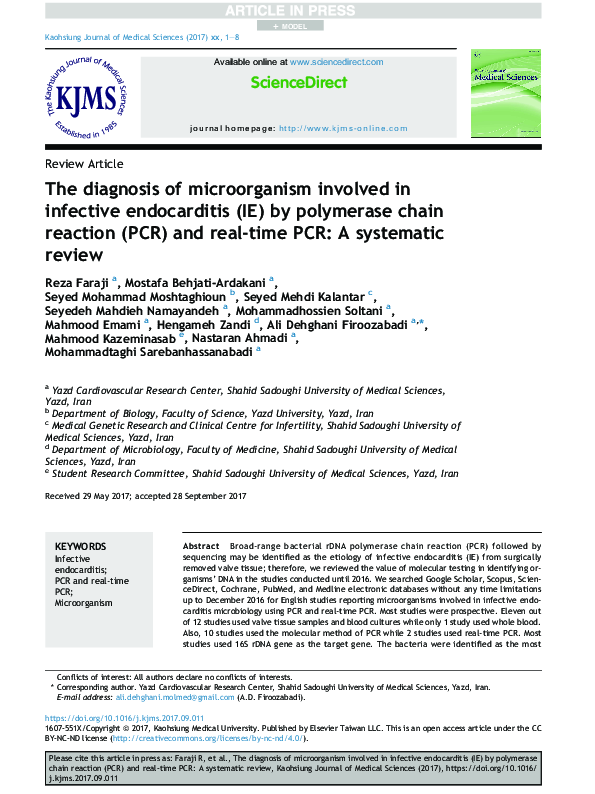 (PDF) The diagnosis of microorganism involved in infective endocarditis ...