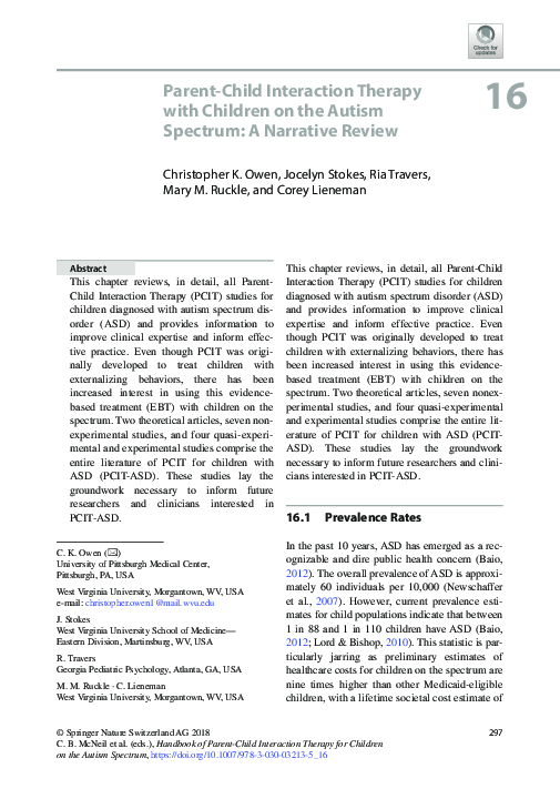 (PDF) Parent-Child Interaction Therapy with Children on the Autism Spectrum: A Narrative Review